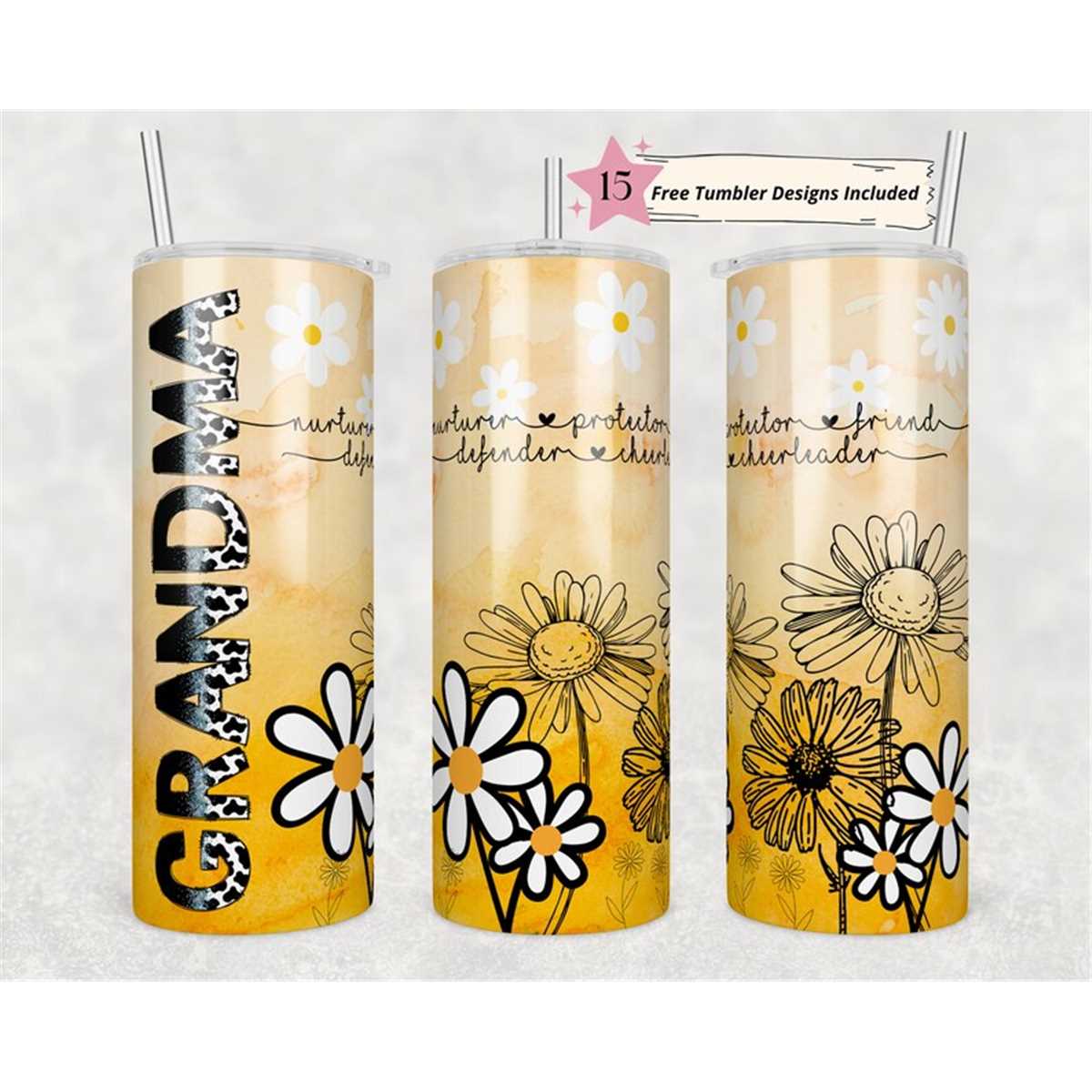 Grandma Daisy Wrap 20oz Skinny Straight tumbler - Inspire Uplift