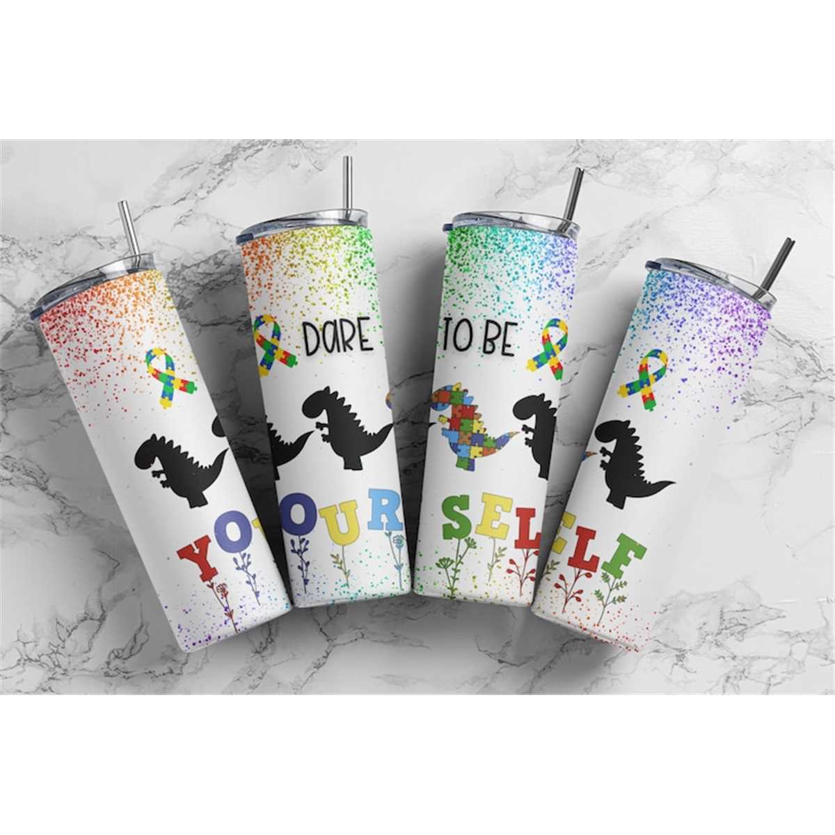 Dare to be Different Autism Tumbler PNG, Dinosaur Autism - Inspire Uplift