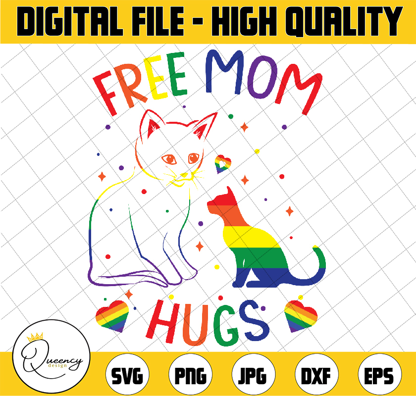 Free Mom Hugs LGBT Cat Gay Pride Rainbow Svg, Lesbian Svg, L - Inspire ...