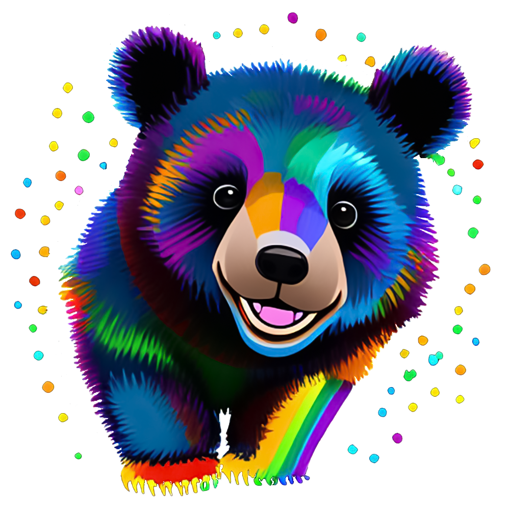 Rainbow Bear Cub: Vibrant Digital Image for Kids' Print | Inspire Uplift