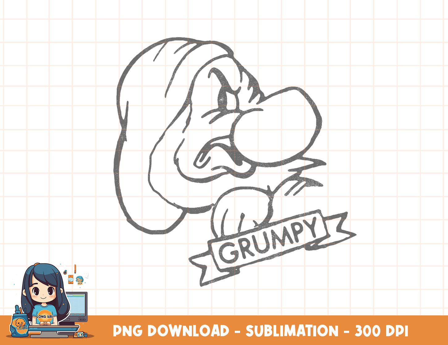 Disney Snow White Grumpy Line Art Big Face png, sublimation, - Inspire ...