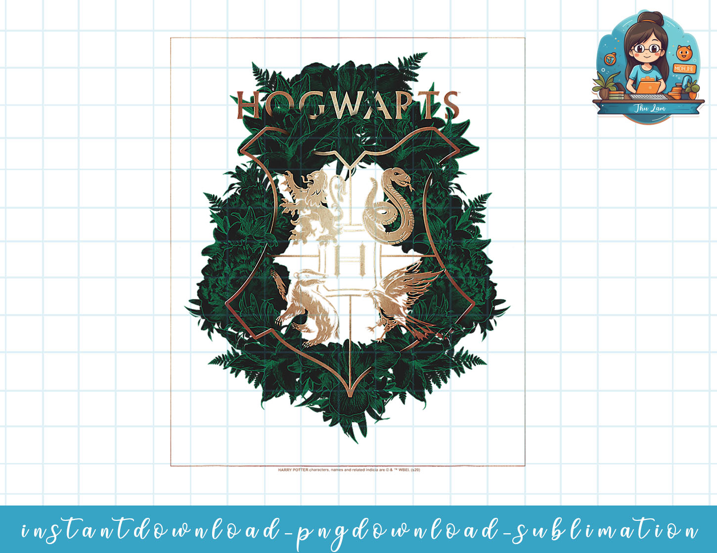 Harry Potter Hogwarts Green and Gold Floral Crest png, subli | Inspire ...