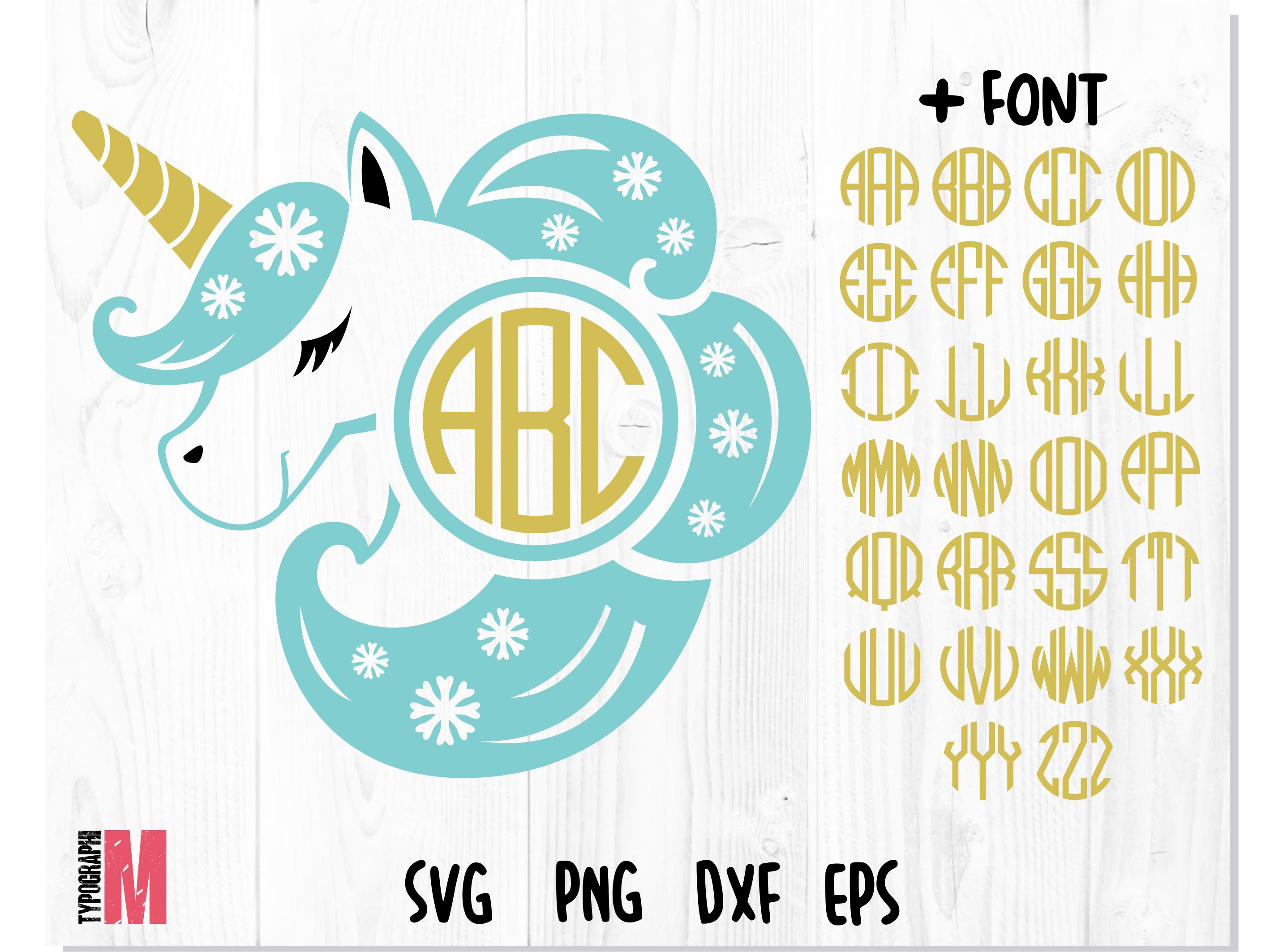 Frozen UNICORN Monogram SVG PNG | Circle Round Monogram Font | Inspire ...
