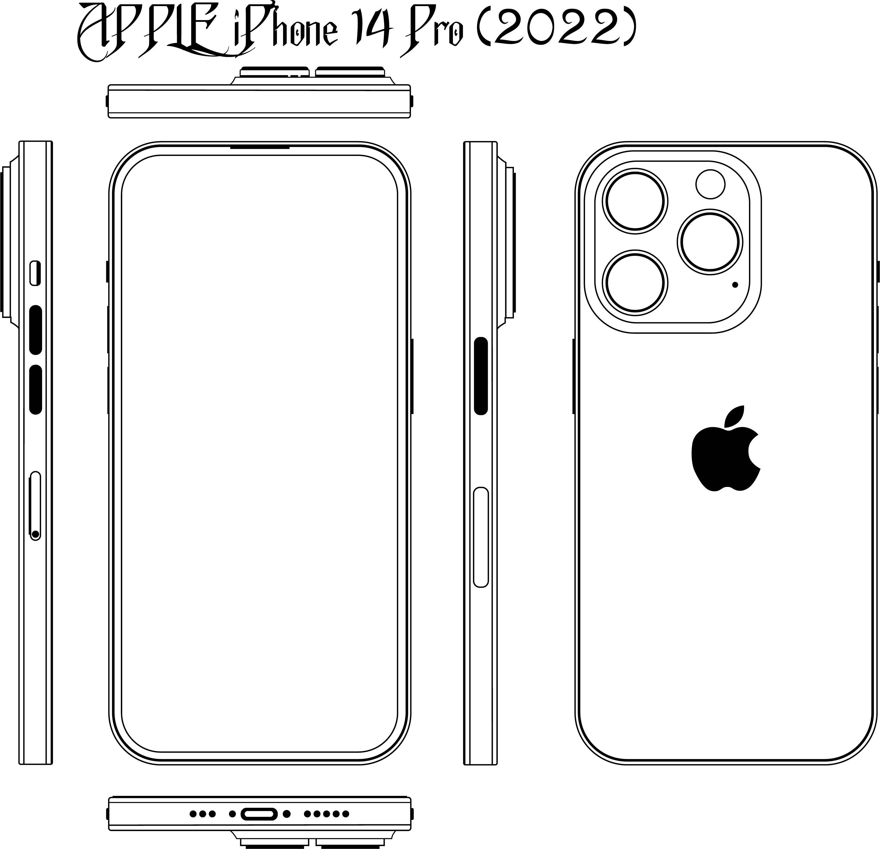 APPLE iPhone 14 Pro (2022) LINE ART VECTOR FILE Black white | Inspire ...