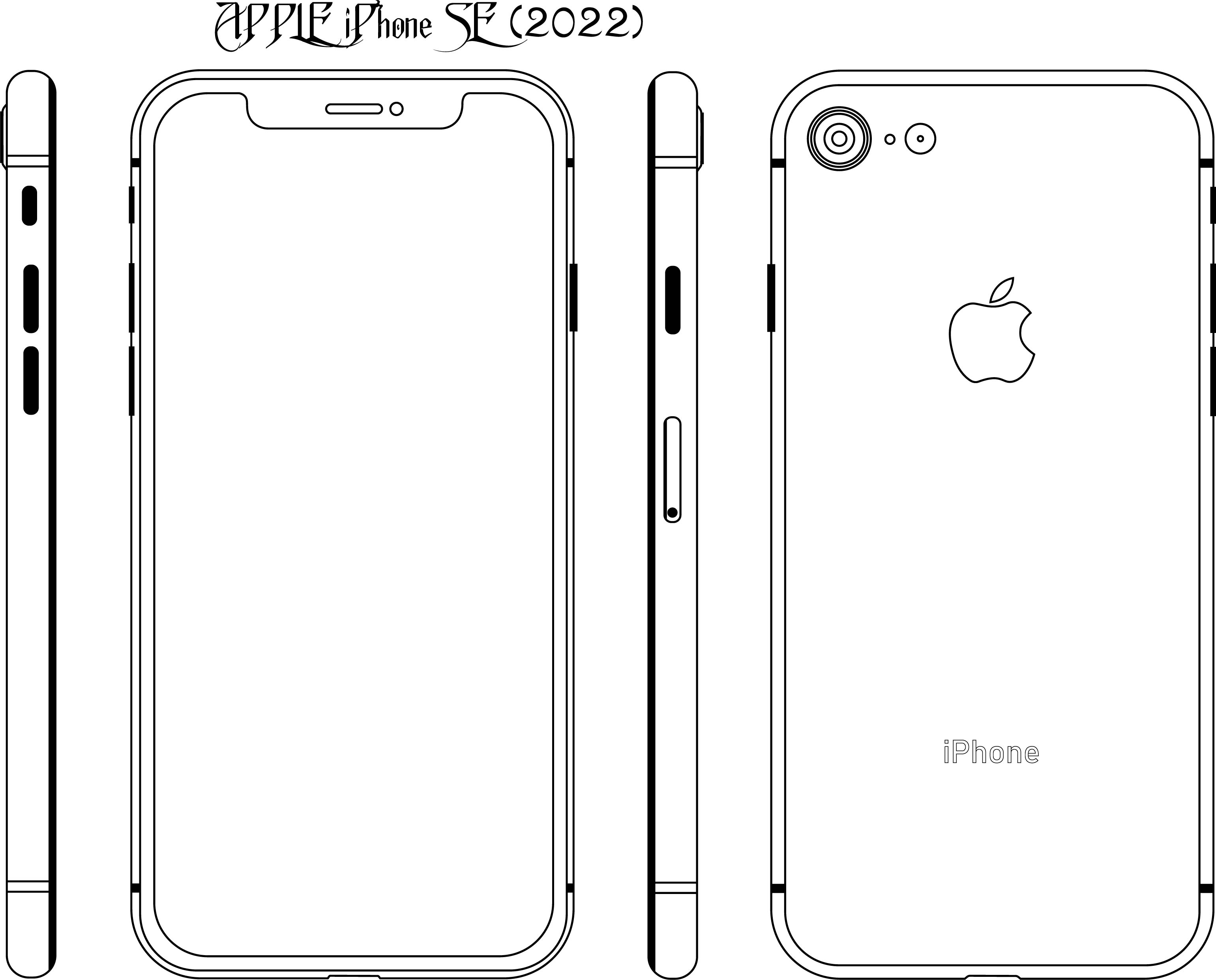 APPLE iPhone SE (2022) LINE ART VECTOR FILE Black white vect | Inspire ...