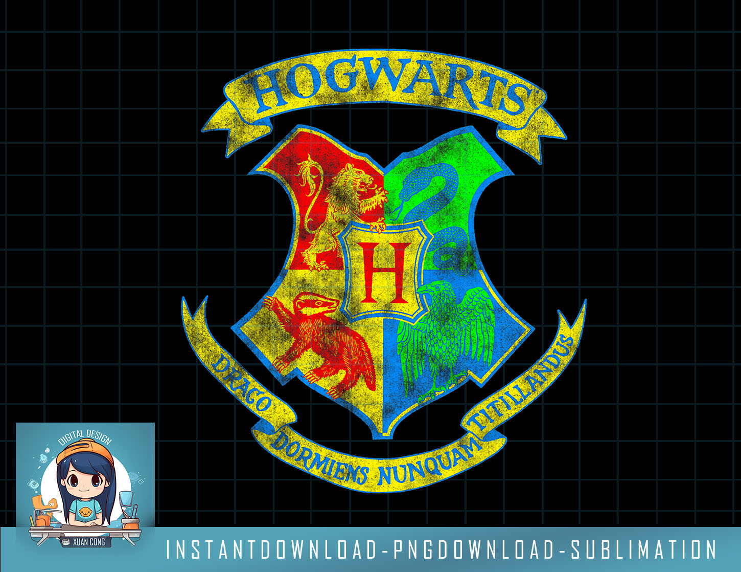 Harry Potter Hogwarts Neon Crest png, sublimate, digital dow | Inspire ...