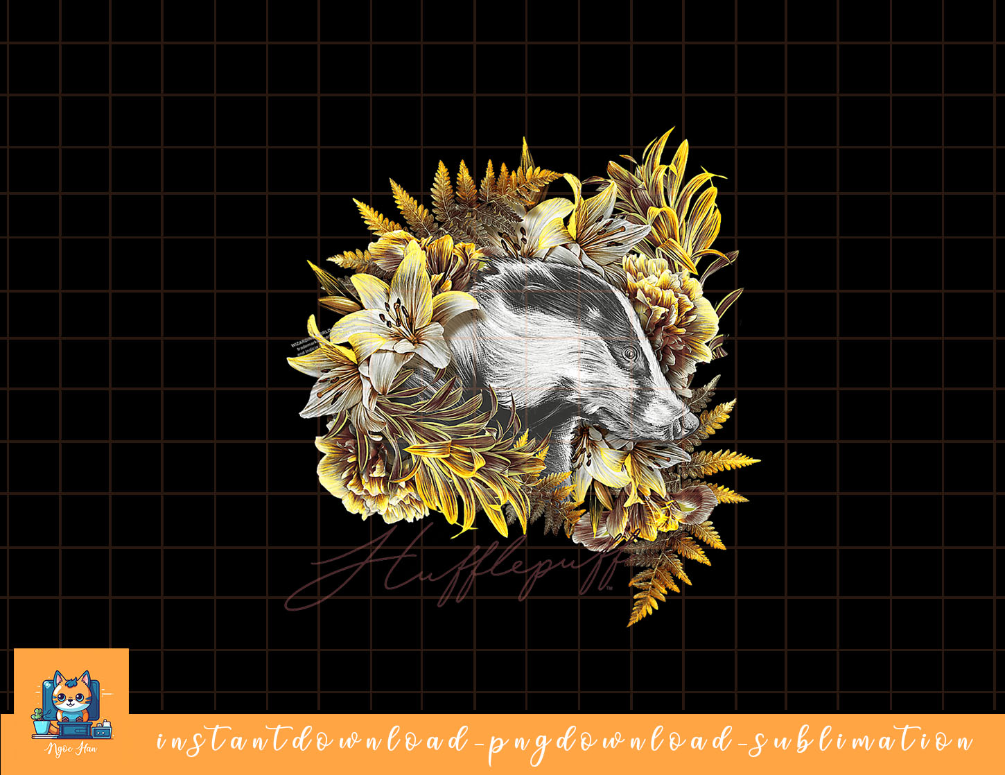 Harry Potter Hufflepuff Floral Badger Mascot png, sublimate, | Inspire ...