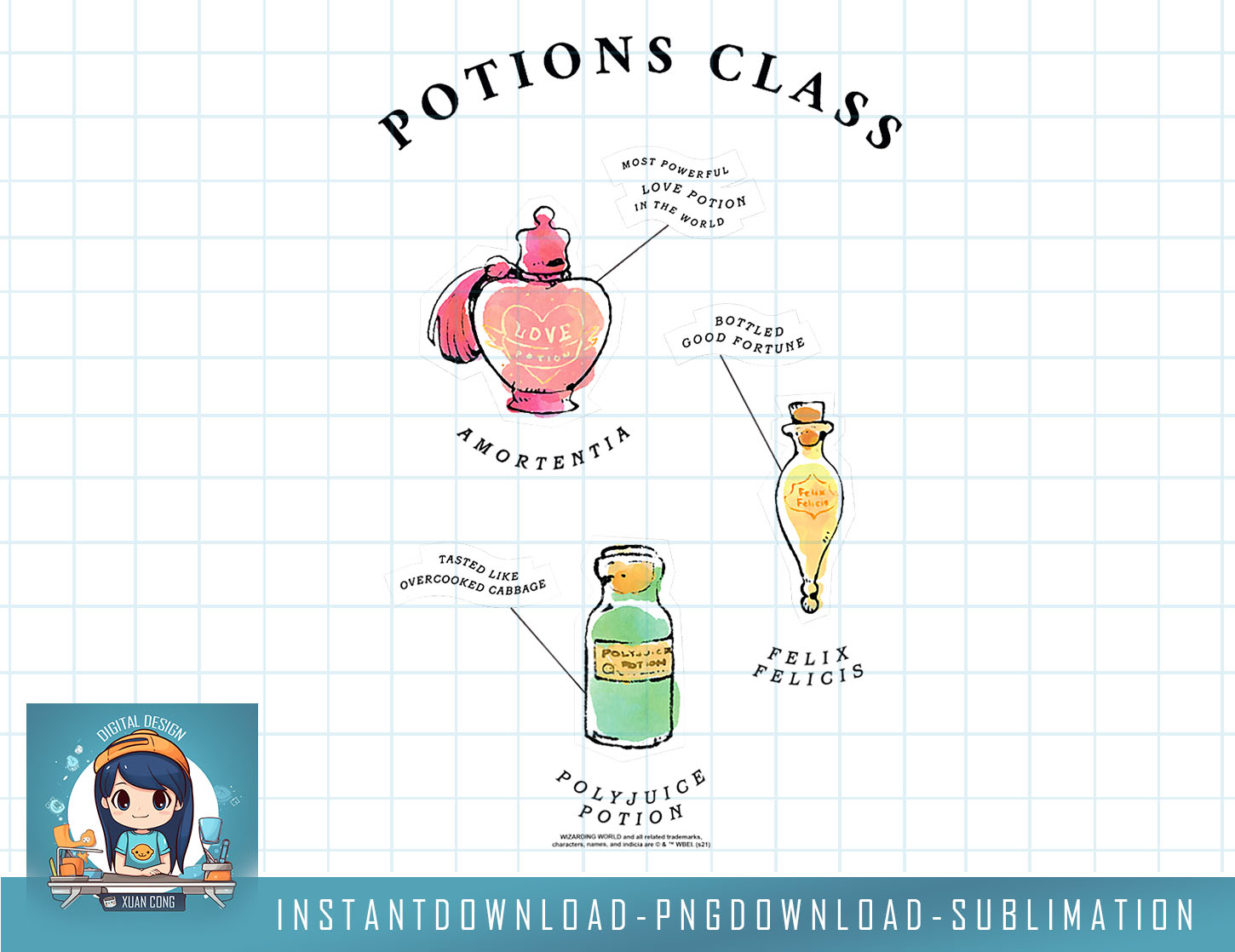 Harry Potter Potions Class Bottled Good Fortune png, sublima - Inspire ...
