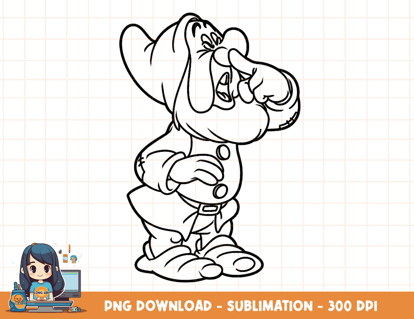 Disney Snow White Sneezy Holding Nose Simple Black Outline p - Inspire ...