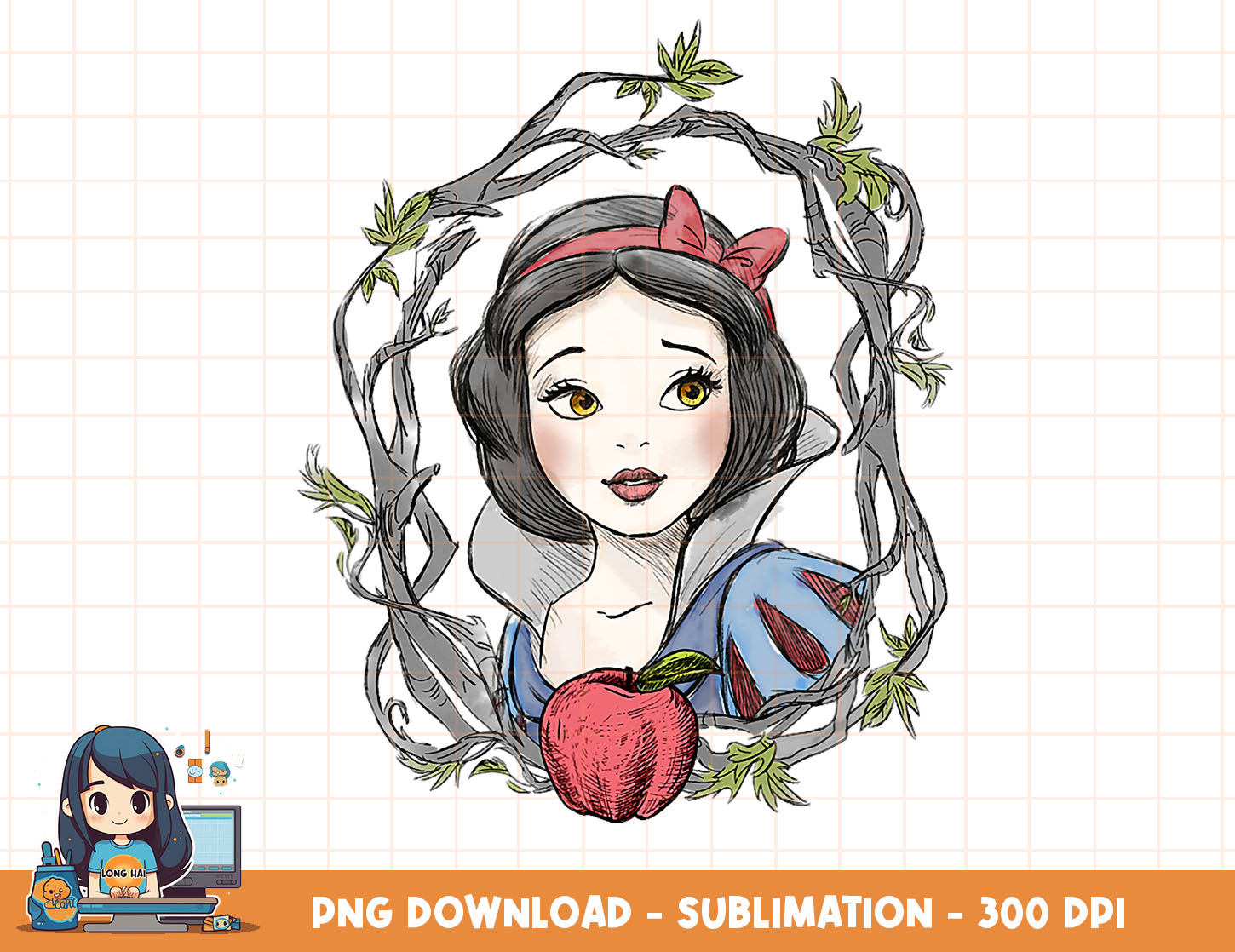 Disney Snow White Snow White Apple Branch Border png, sublim | Inspire ...