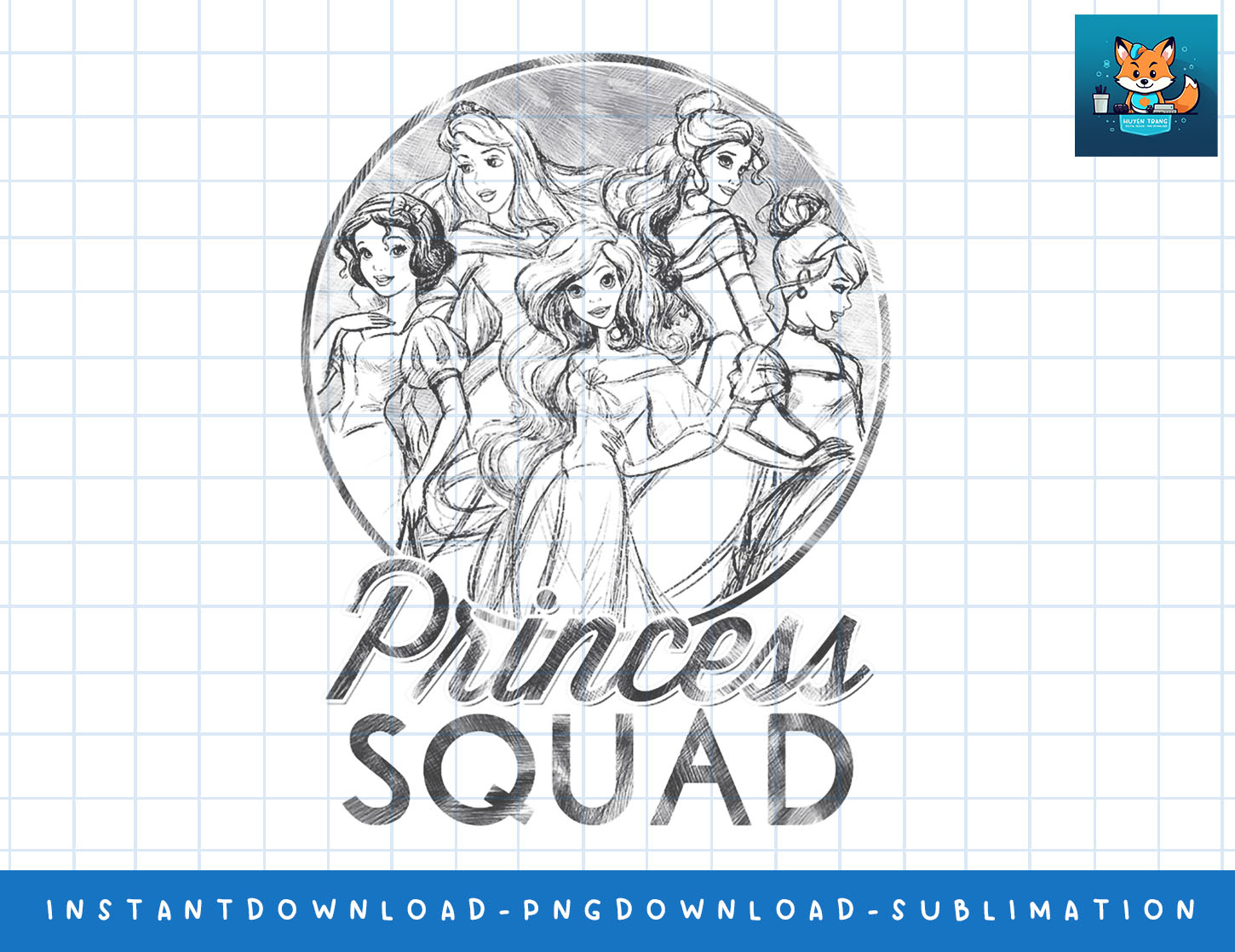 Disney Princess Group Shot Circle Sketch Princess Squad png, | Inspire ...