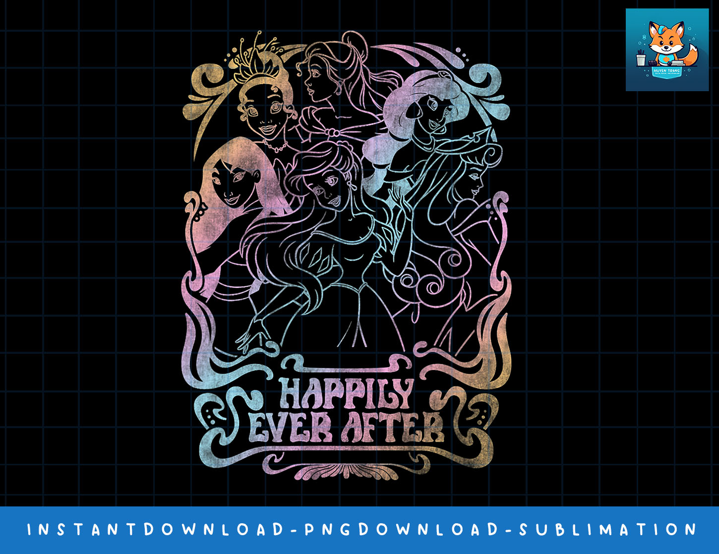 Disney Princess Happily Ever After Neon Group png, sublimate | Inspire ...