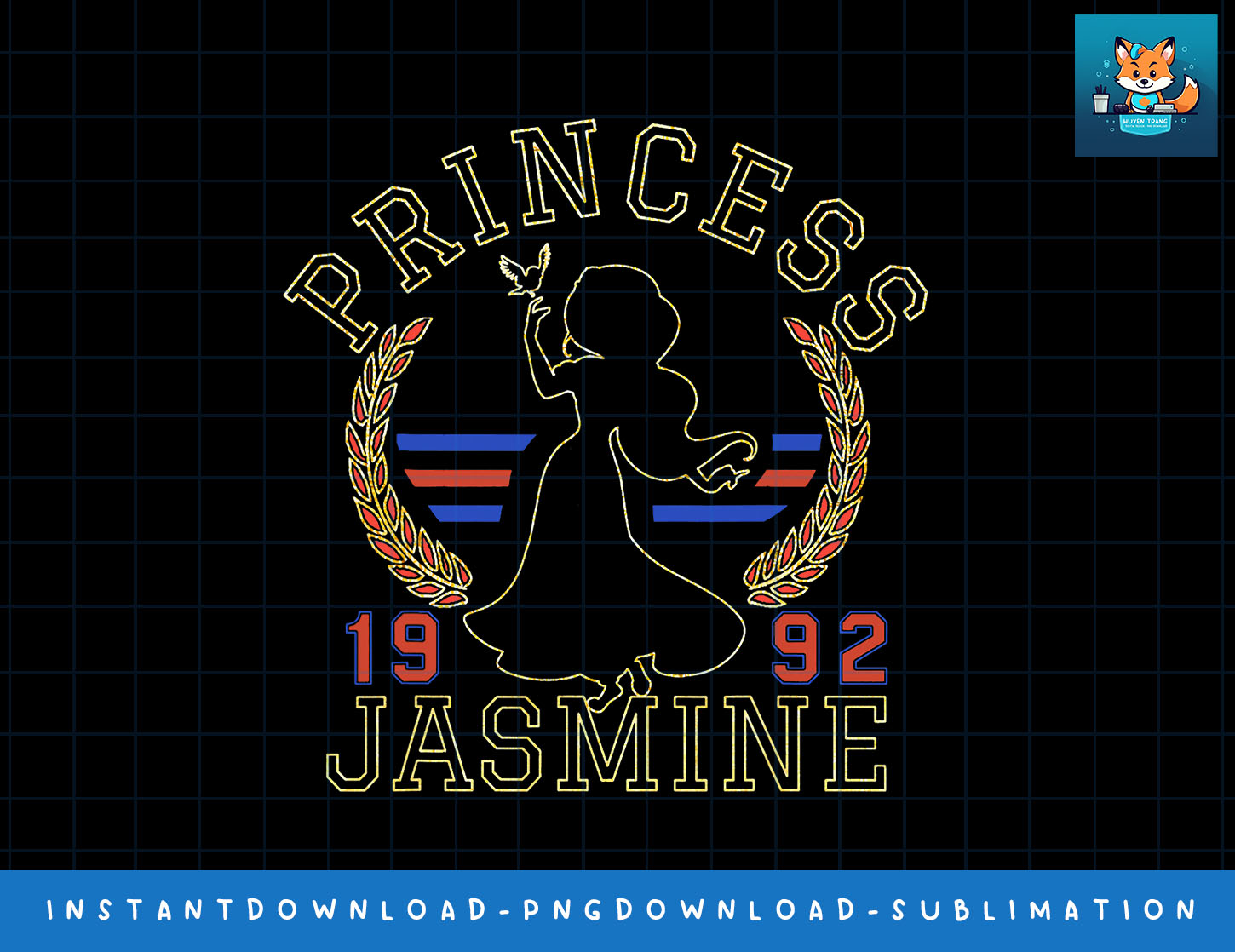 Disney Princess Jasmine 1992 Crest Outline png, sublimate, d | Inspire ...