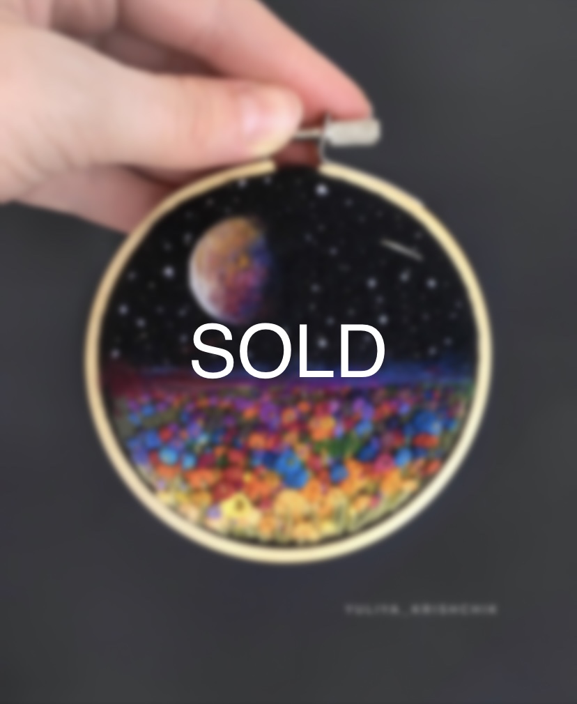 Embroidered and needle felted Space painting, tiny thread pa | Inspire Uplift
