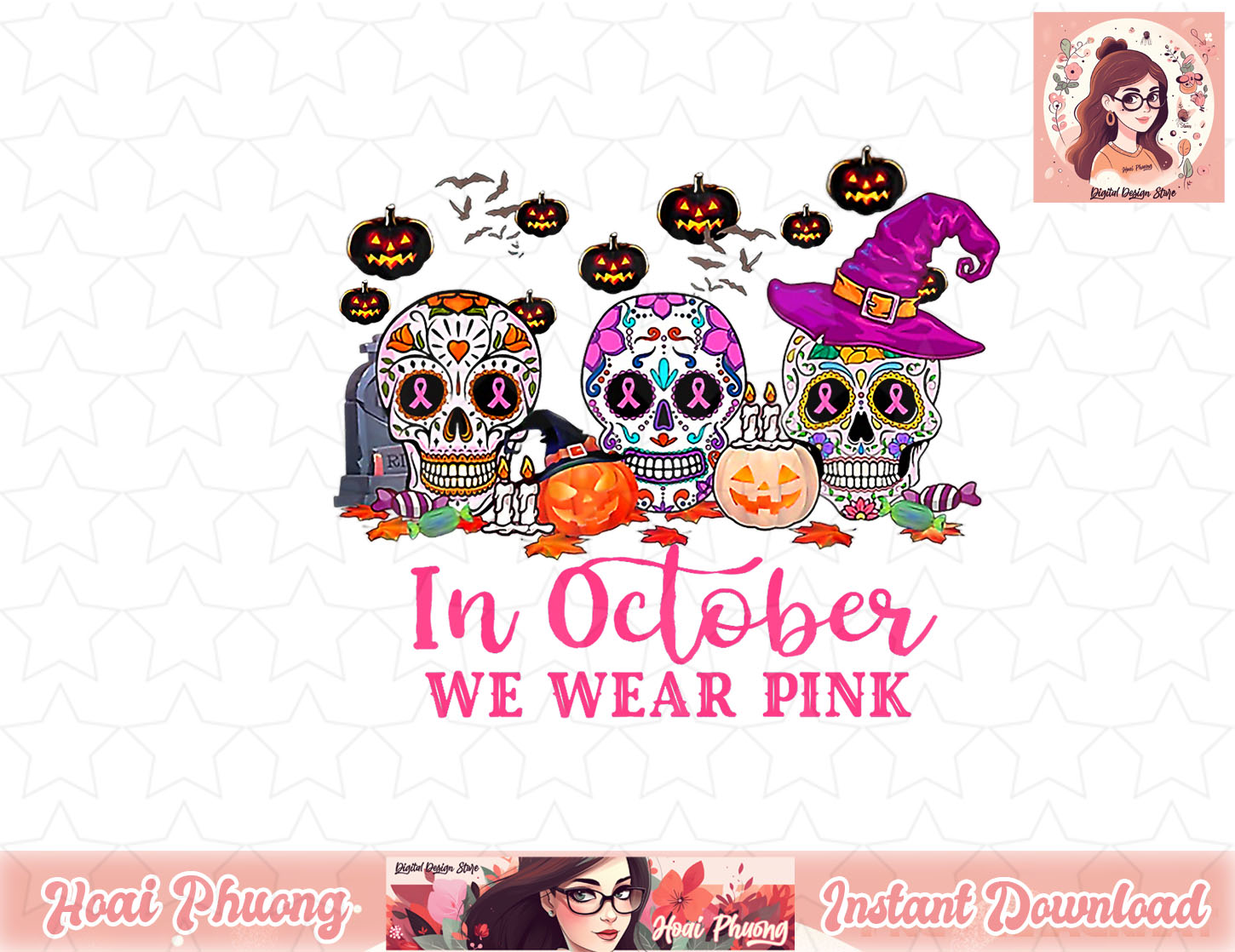 In October We Wear Pink Sugar Skull png, instant download Br | Inspire ...