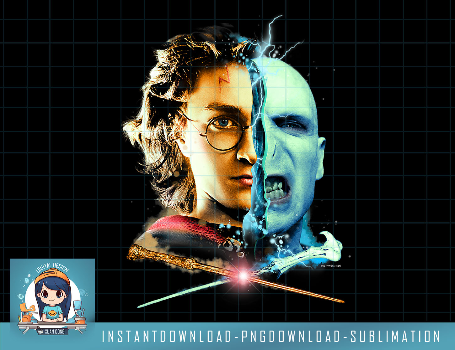 Harry Potter vs Voldemort Magic Battle Split Face Logo png, | Inspire ...