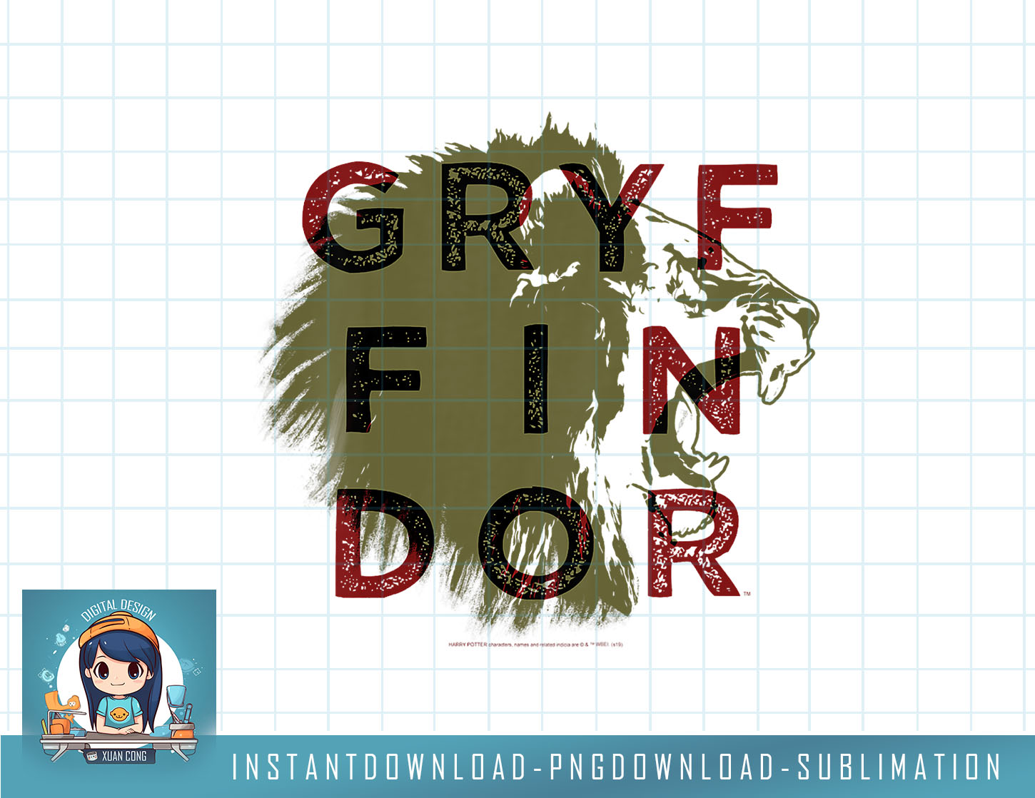 Kids Harry Potter Gryffindor Lion Text Overall png, sublimat | Inspire ...