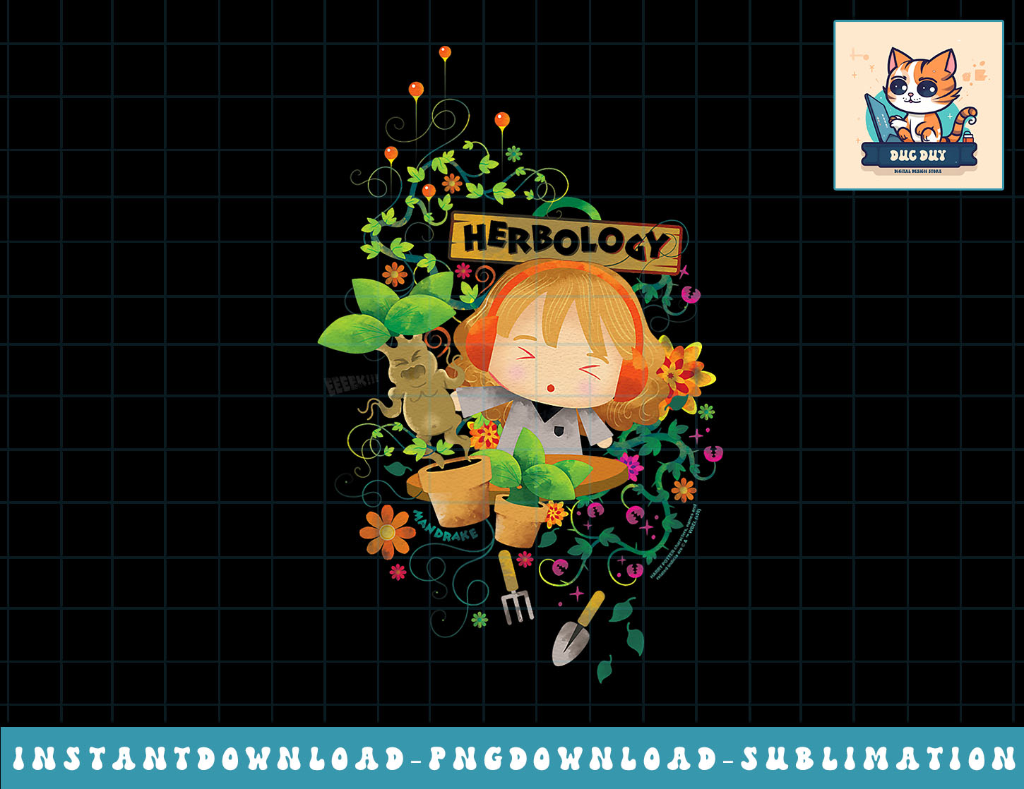 Harry Potter Herbology Hermione Mandrake Chibi png, sublimat | Inspire ...