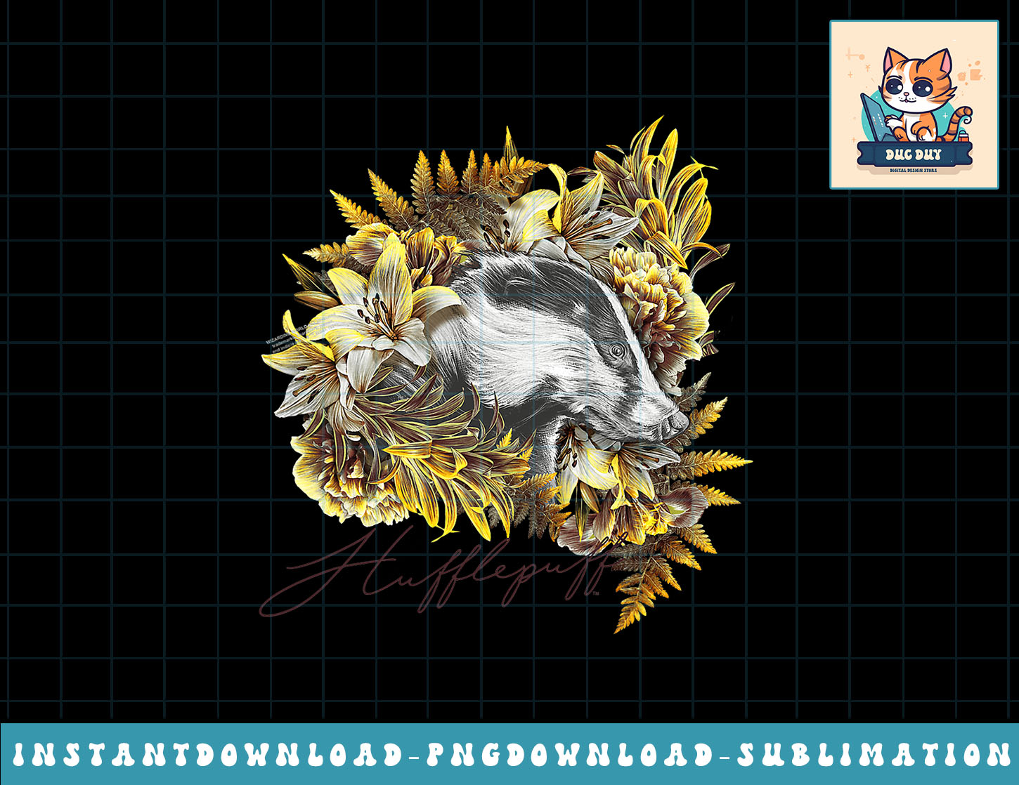 Harry Potter Hufflepuff Floral Badger Mascot png, sublimate, | Inspire ...