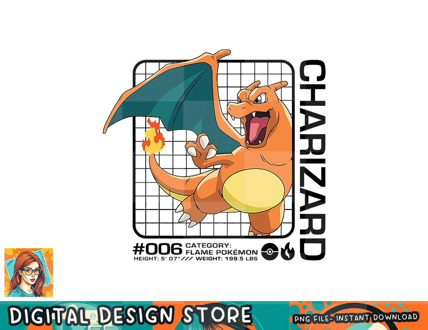 Pokemon - Charizard Stats png, digital prints, sublimation | Inspire Uplift