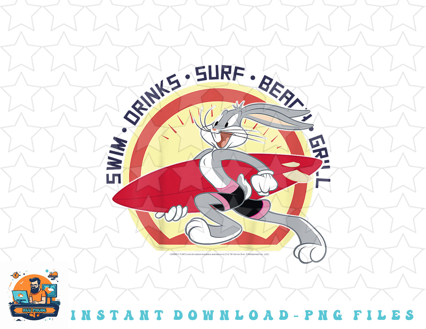 Kids Looney Tunes Bugs Bunny Surf Logo png, sublimation, dig | Inspire ...