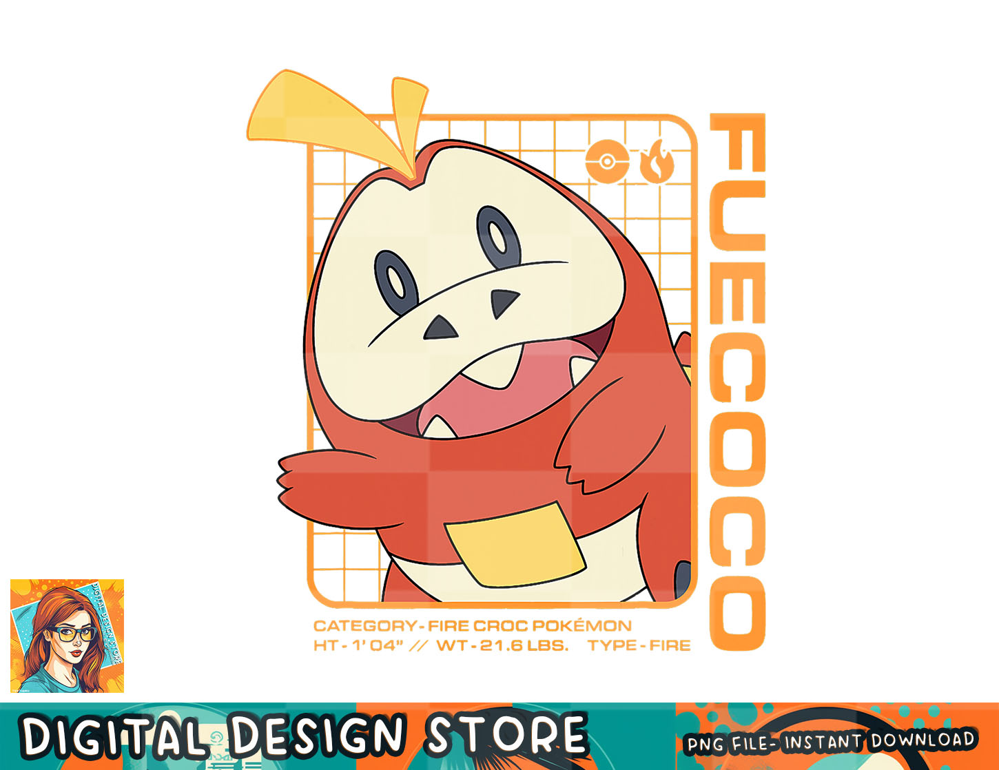 Pokemon - Fuecoco Stats png, digital prints, sublimation | Inspire Uplift