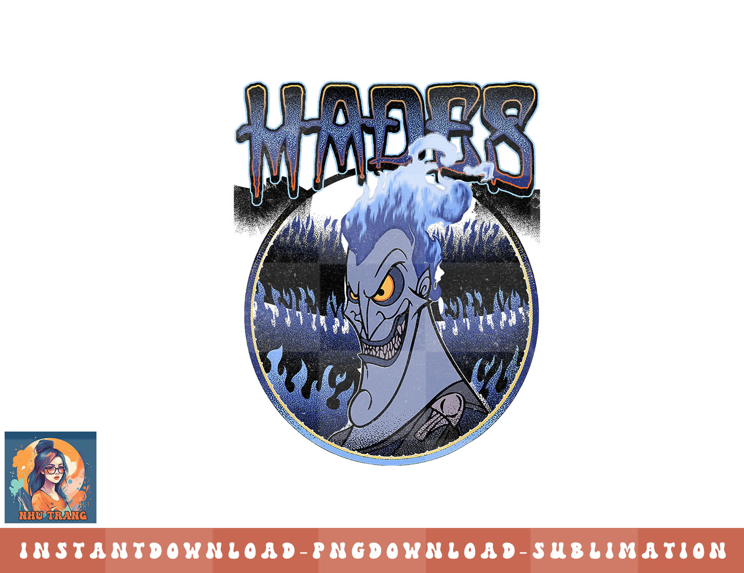 Disney Hercules Hades Blue Flame Portrait Graphic png, subli | Inspire ...