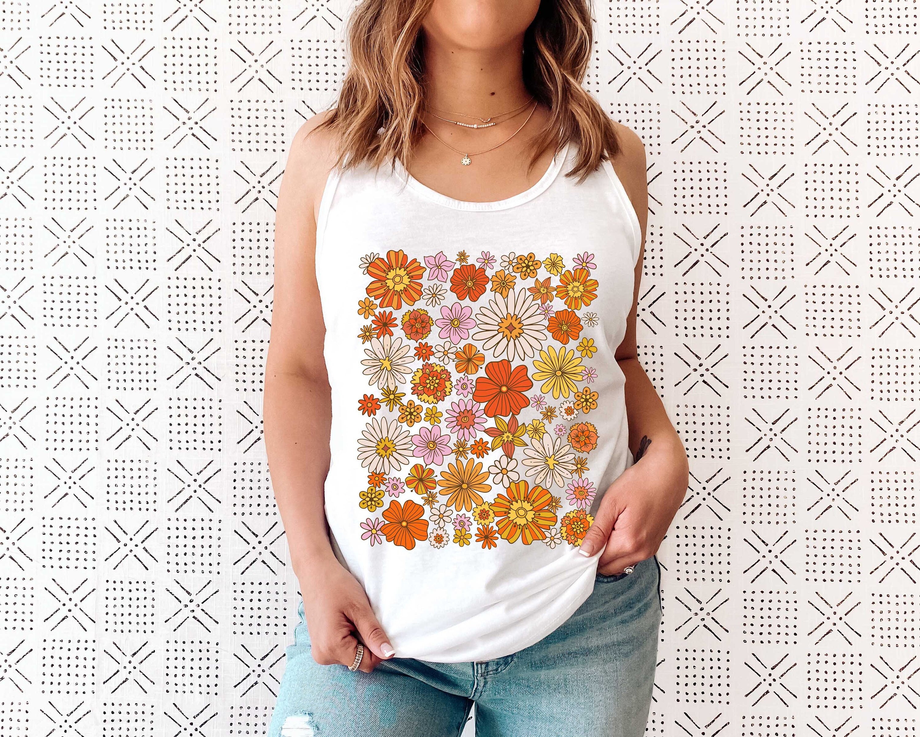 Retro Flower Tank Top, Wildflower Tank Tee, Wild Flowers Wom | Inspire ...