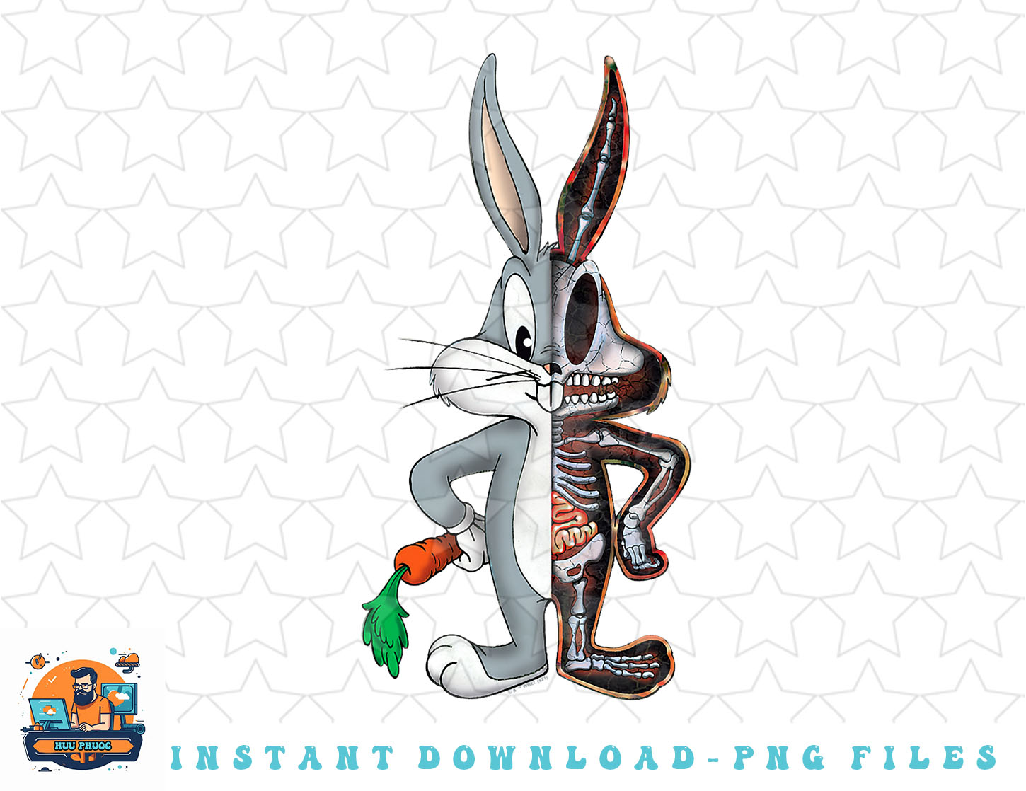 Looney Tunes Bugs Bunny Half Skeleton png, sublimation, digi | Inspire ...