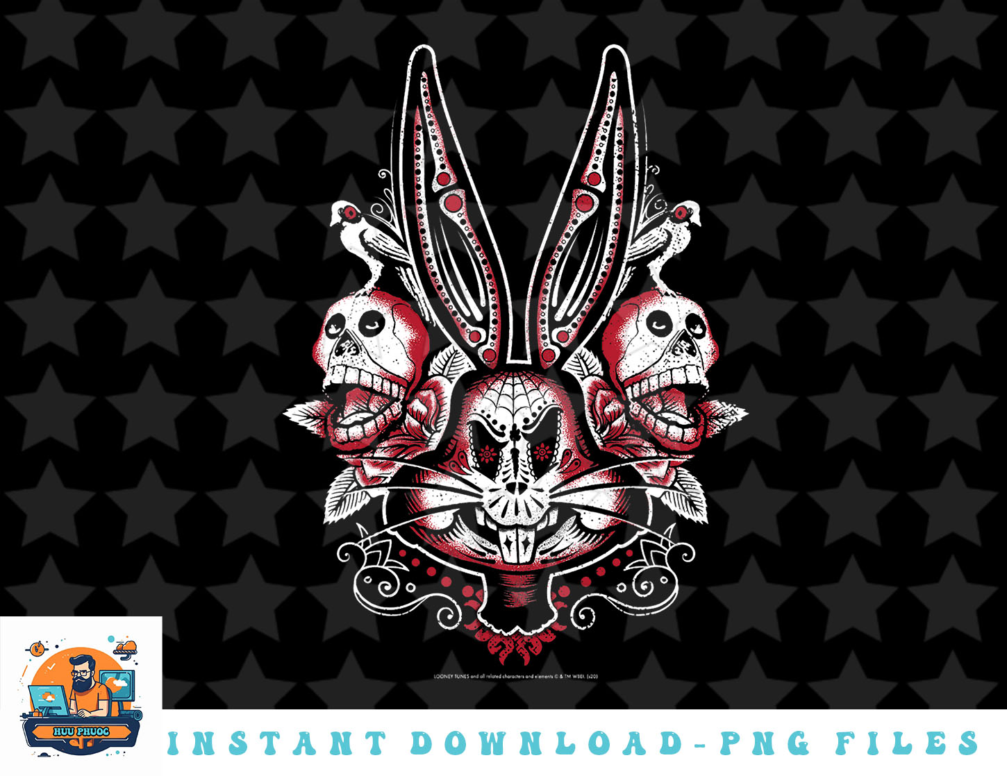 Looney Tunes Bugs Bunny Red Sugar Skull png, sublimation, di | Inspire ...