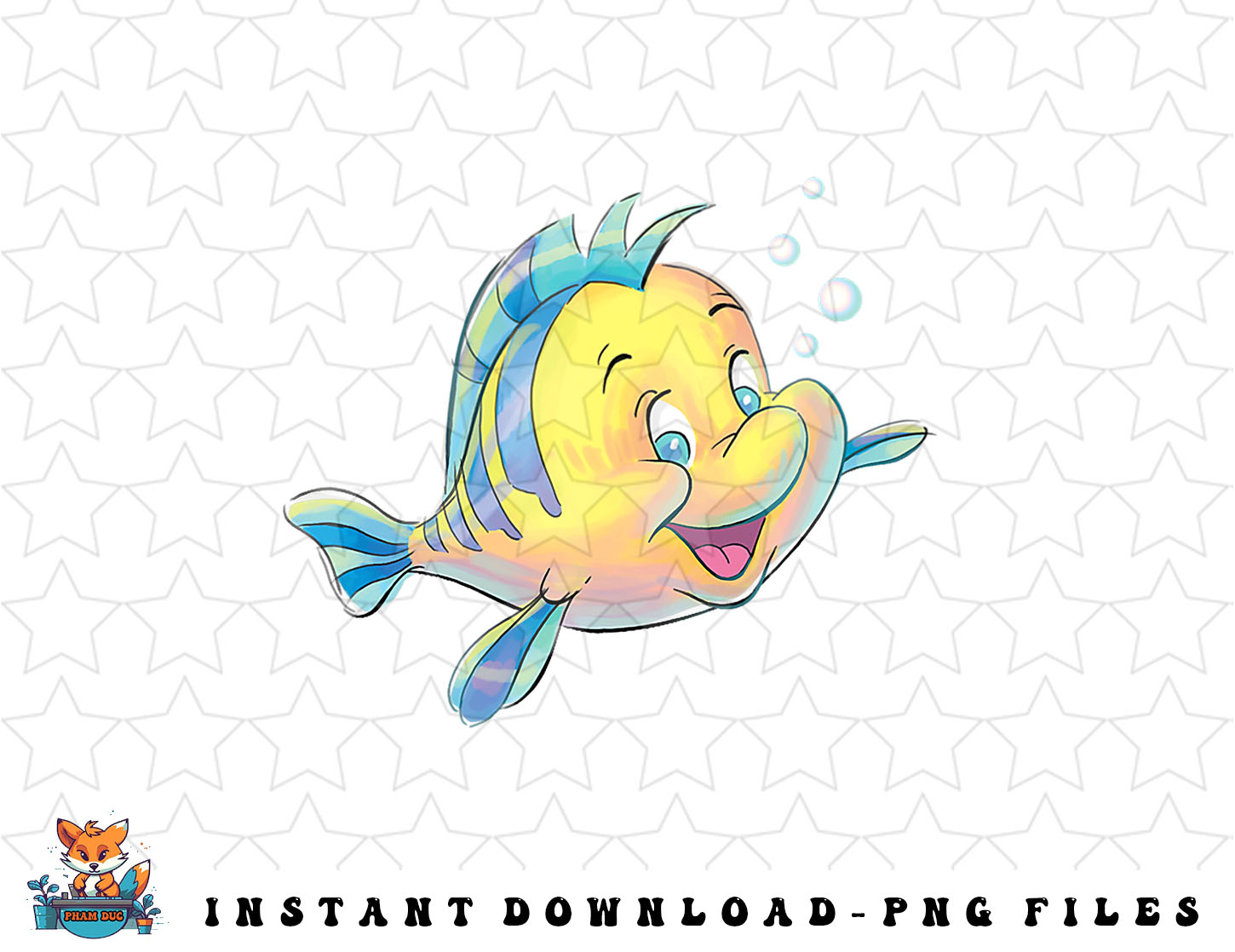Disney The Little Mermaid Flounder Bubbles png, sublimation, - Inspire ...