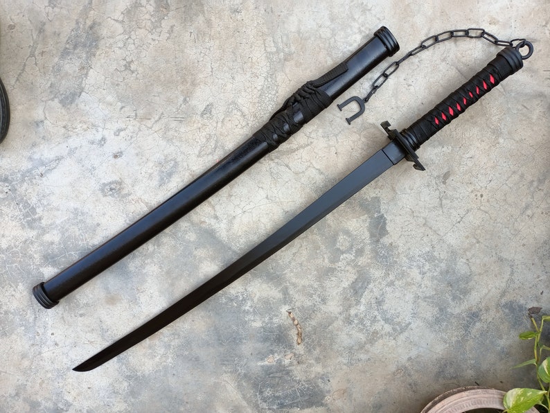 Handmade Spring Steel Black Blade Real Japanese Katana Samur | Inspire ...