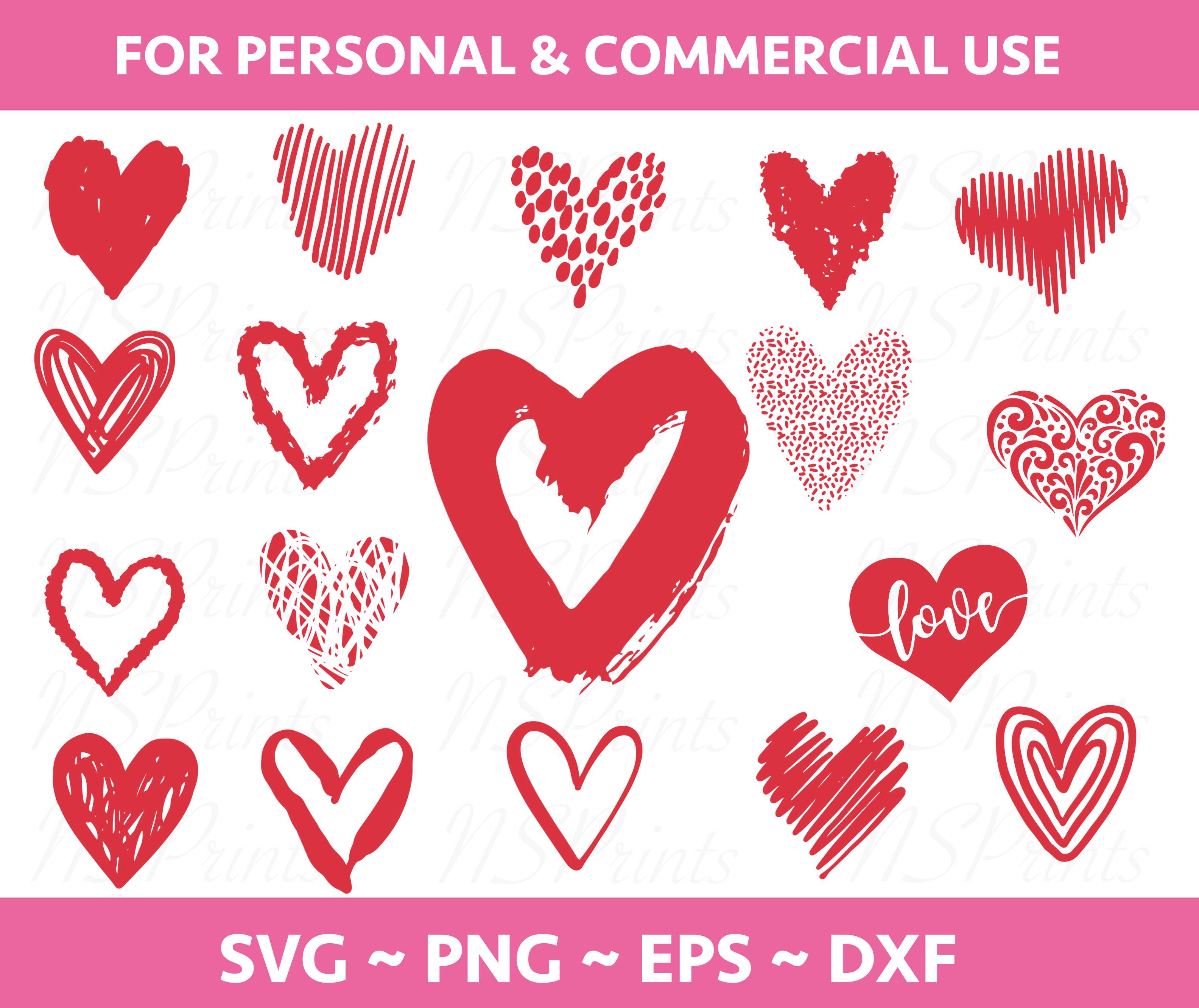 Hand drawn Hearts Bundle, Hearts Collection, Heart Silhouett | Inspire ...