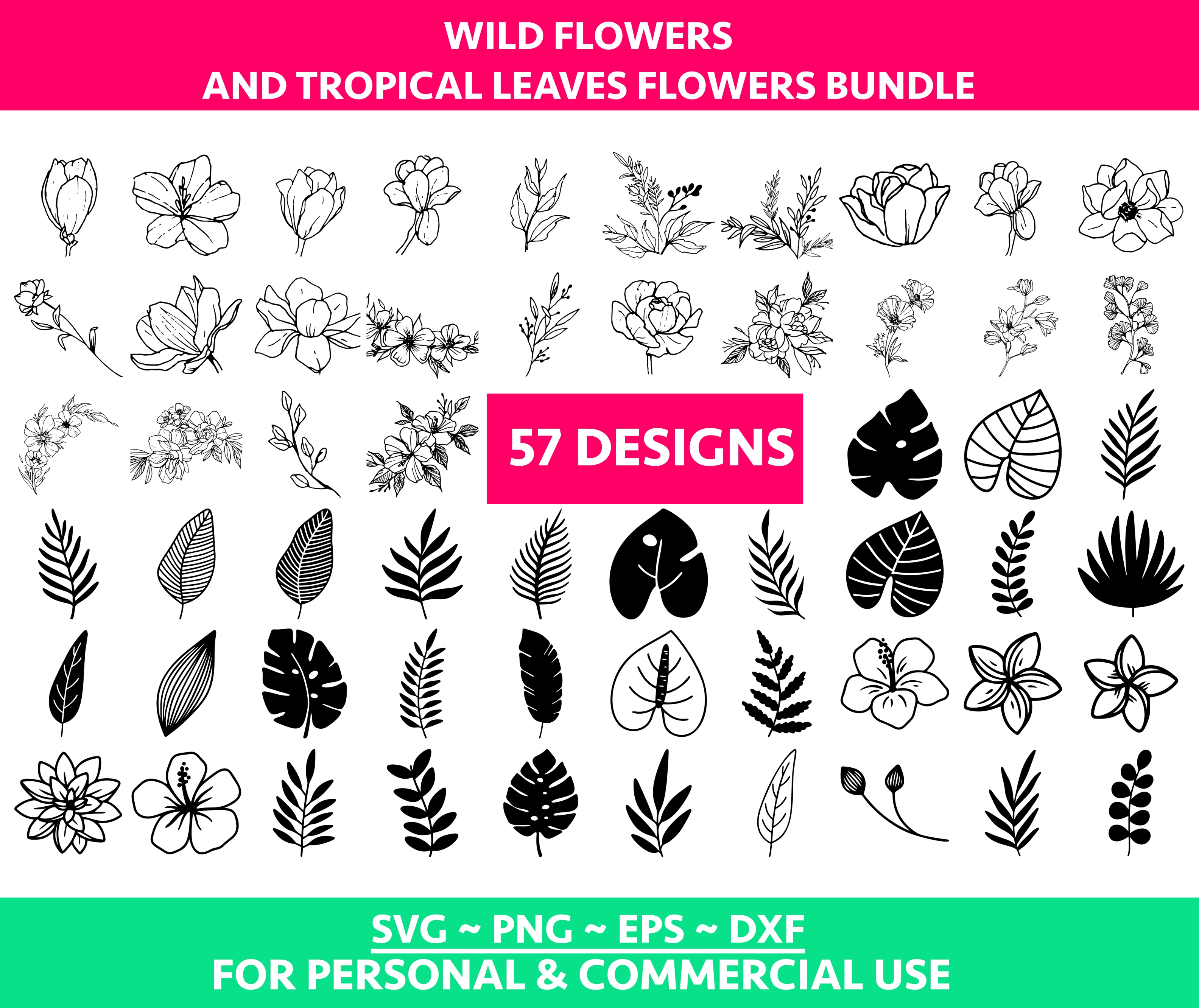 Wild Flower svg Bundle, flowers svg png hand drawn, floral s | Inspire ...