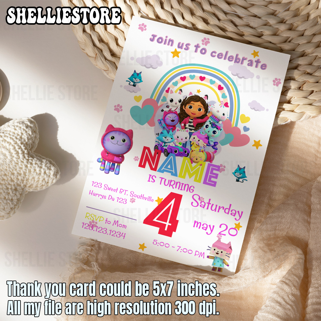 Editable Gabbys Dollhouse Birthday Invitation Template, Prin - Inspire ...