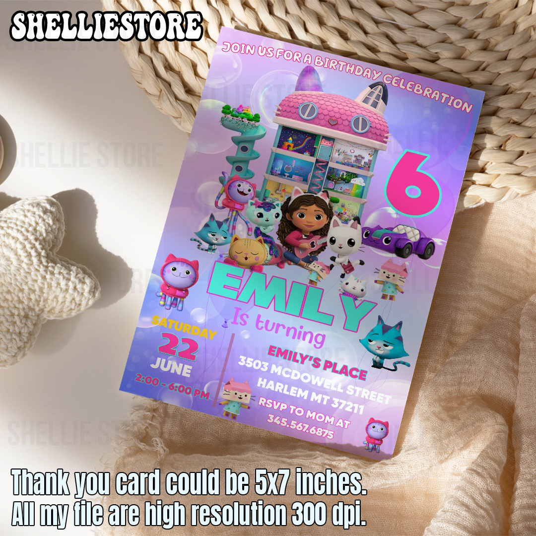 Gabbys Dollhouse Birthday Invitation | Editable Gabby's Kids - Inspire ...