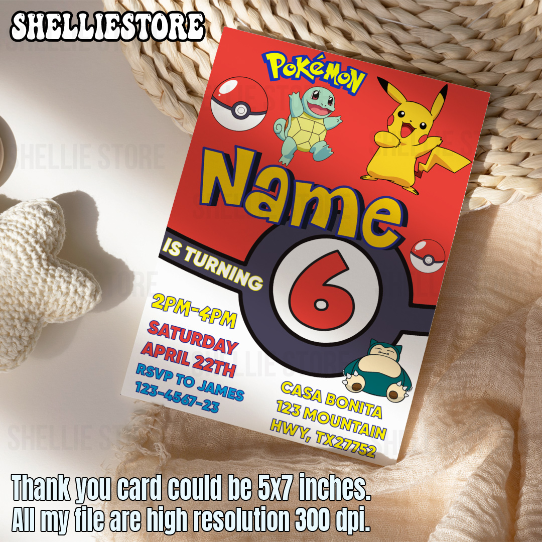 Pokemon Editable Birthday Invitation Template/Card Invitatio - Inspire ...
