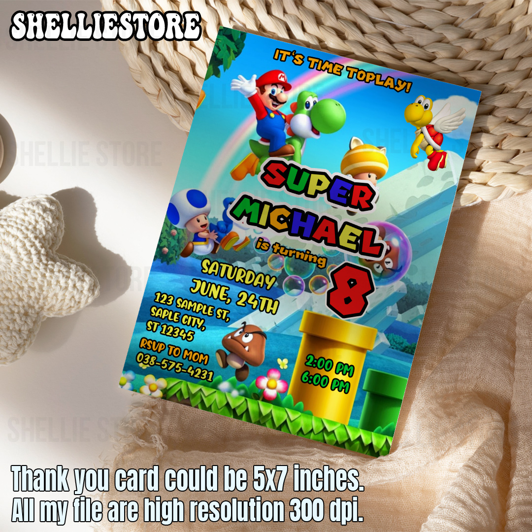 Super Mario Birthday Invitation, Kids Birthday invite - Inspire Uplift