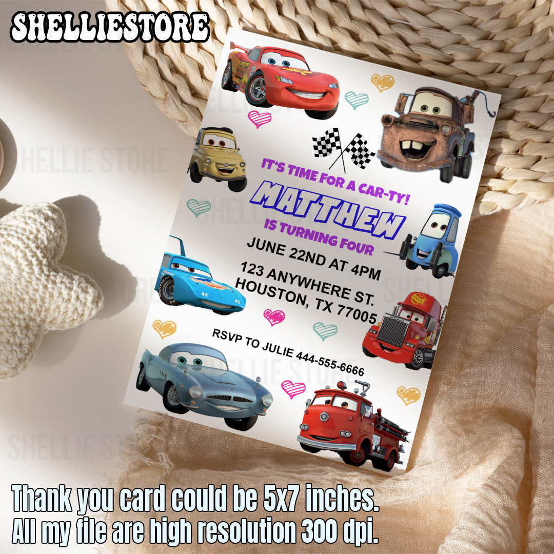 EDITABLE Cars, Lightning Mcqueen, Mater, dusty, doc, finn, l | Inspire ...
