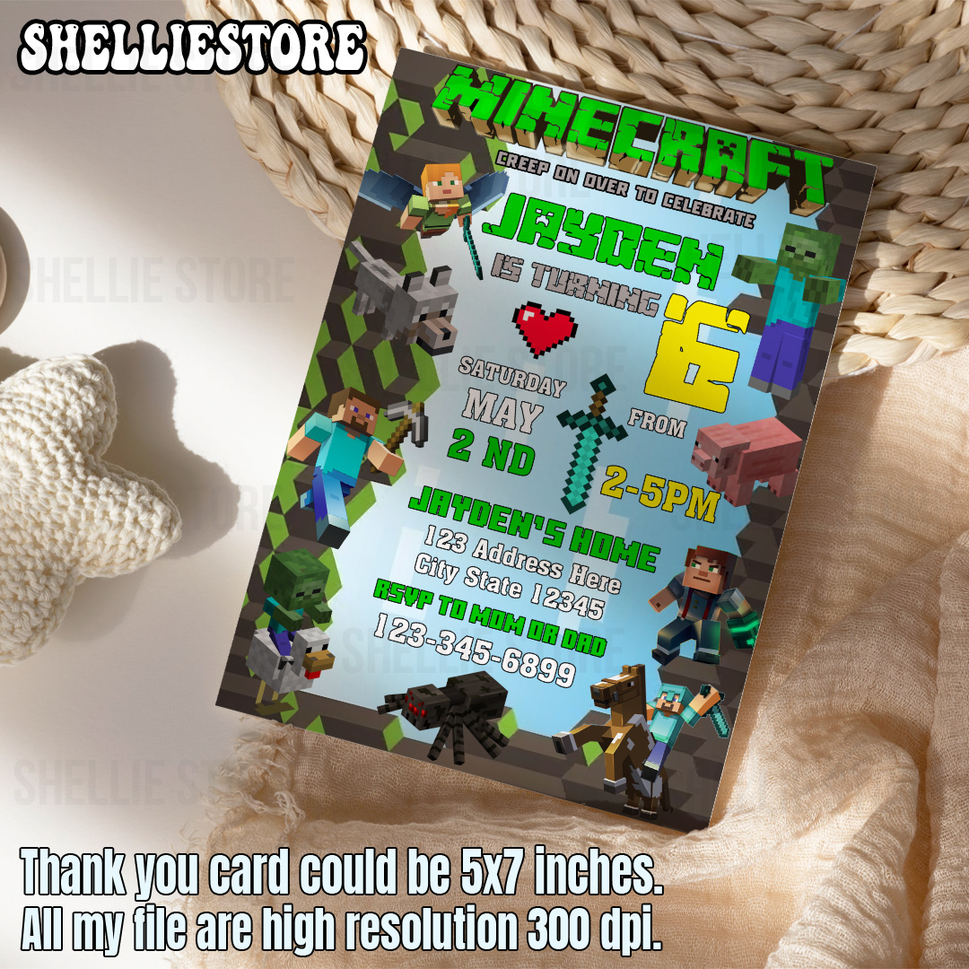 Minecraft Birthday Invitation | Minecrafter Instant Download - Inspire ...