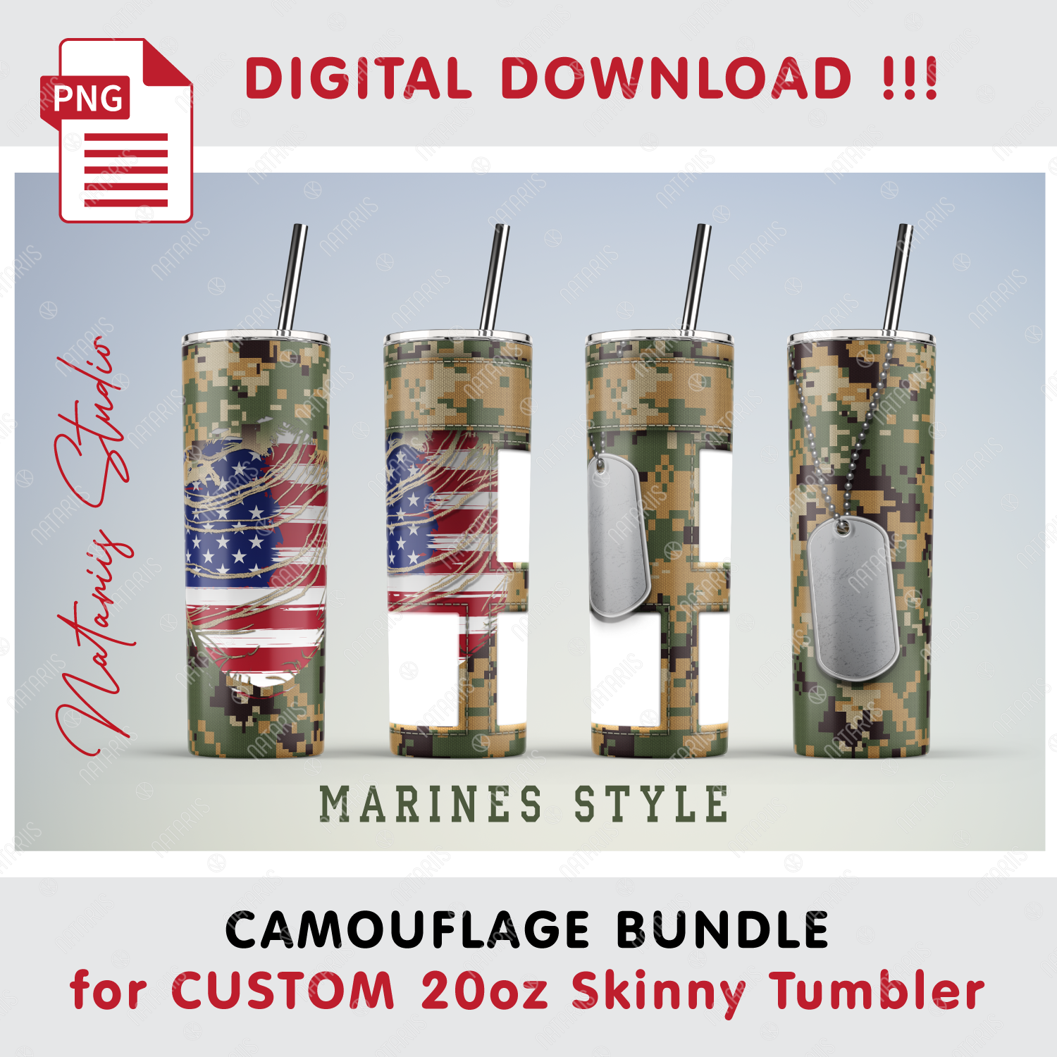 4 Seamless Military Patterns CUSTOM 20oz SKINNY TUMBLER - Inspire Uplift