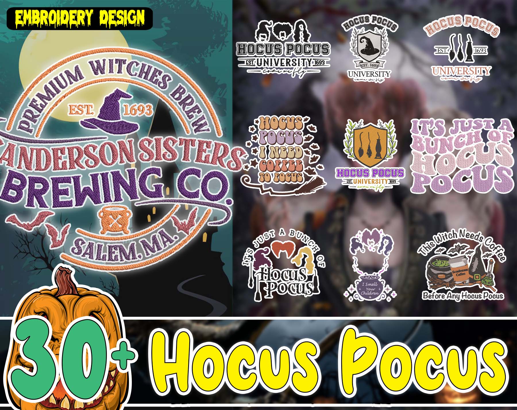 30 Hocus Pocus Halloween Embroidery Bundle, Halloween Embroi - Inspire ...