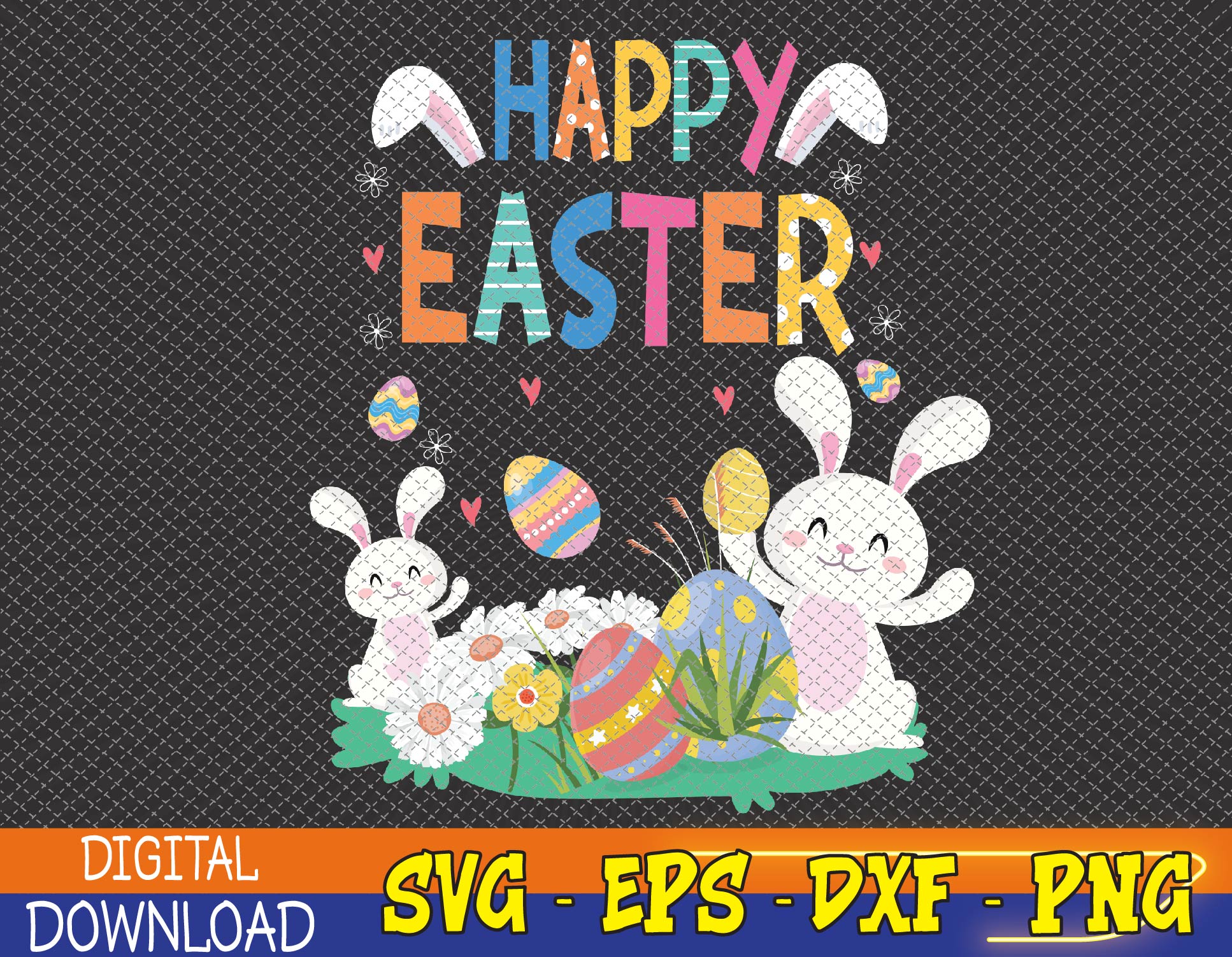 Cute Bunny With Eggs Easter Happy Easter Day Svg, Eps, Png, - Inspire ...