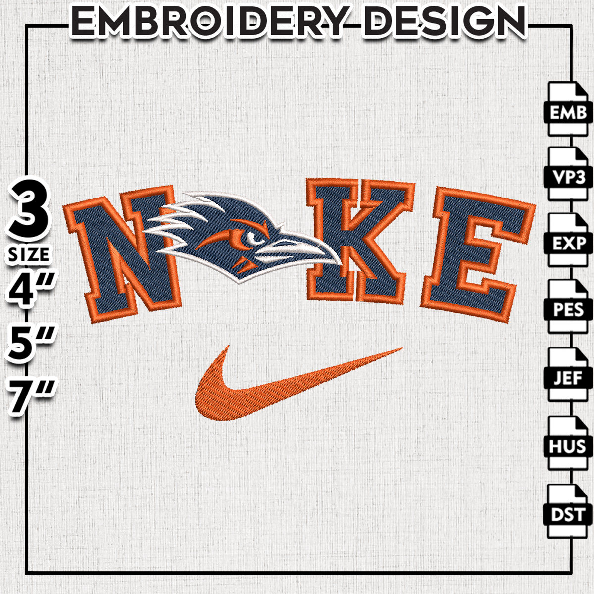 Nike UTSA Roadrunners Embroidery Designs, NCAA Embroidery Fi | Inspire ...