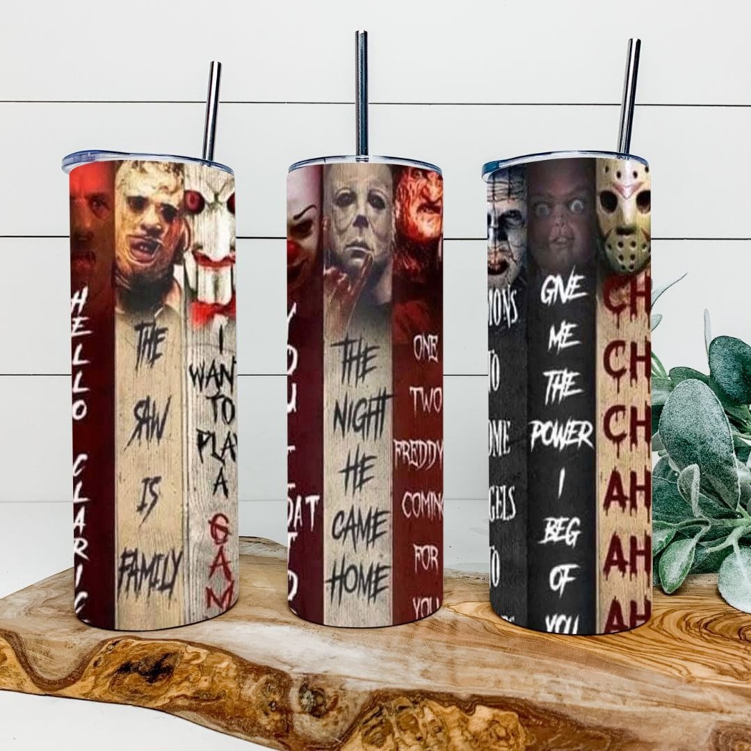 Halloween Horror Tumbler, Horror Movie 20oz Skinny Tumbler, - Inspire ...