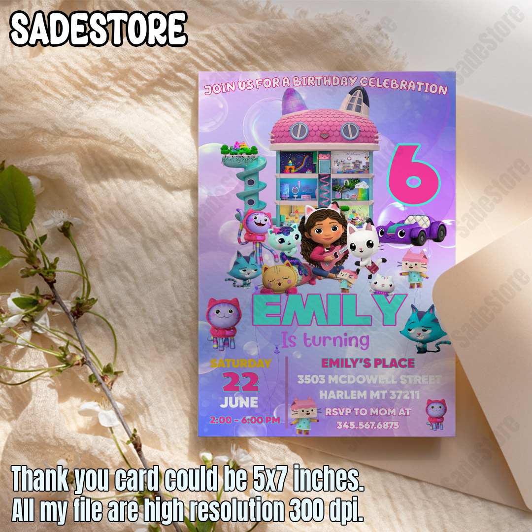 Gabbys Dollhouse Birthday Invitation | Editable Gabby's Kids | Inspire ...