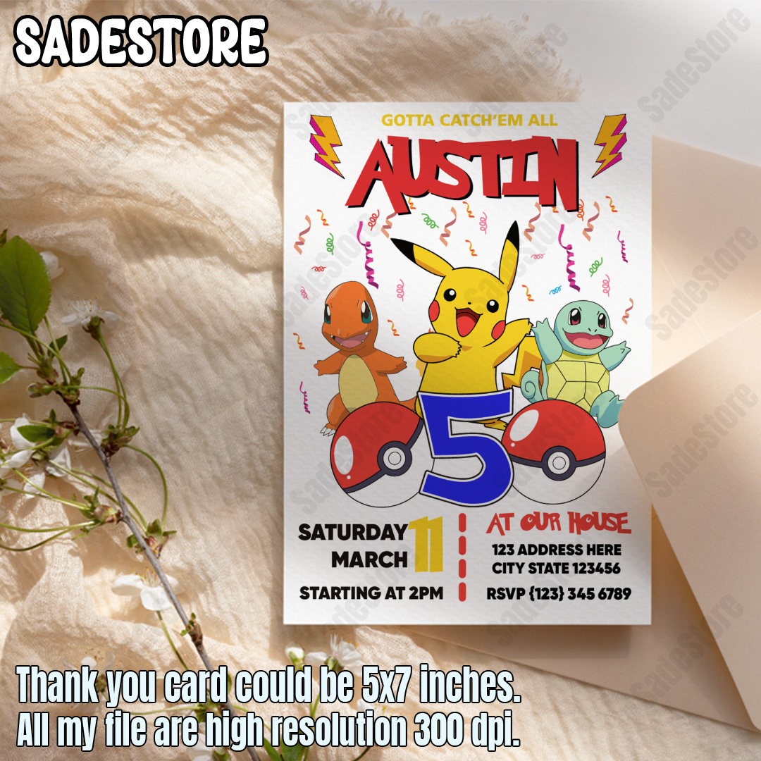Pikachu Invite, Pokemon Invitation, Editable in Canva, Insta - Inspire ...