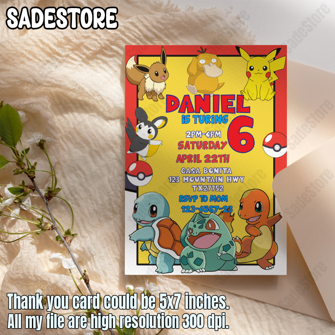 Pokemon Editable Birthday Invitation Template/Card Invitatio | Inspire ...