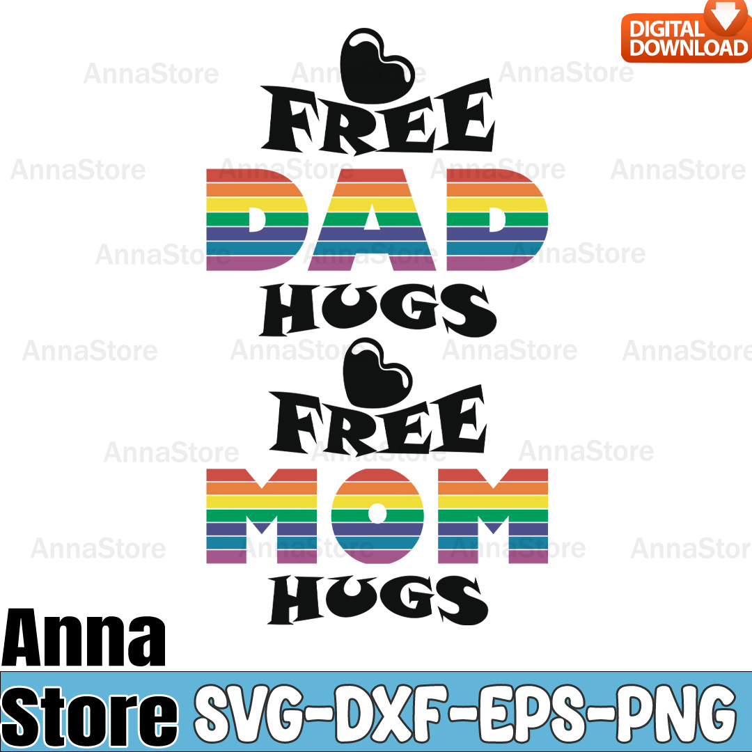 Free Dad Mom Hugs LGBT Pride Awareness Svg,Gay Pride Svg,LGB | Inspire ...