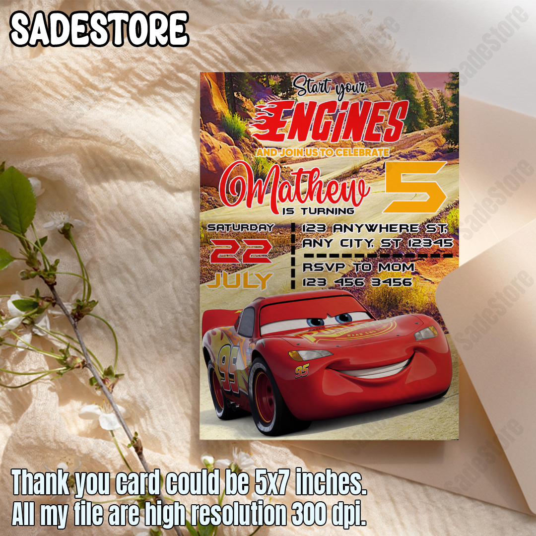 Cars Birthday Invitation, Lightning McQueen Invitation, Kids | Inspire ...